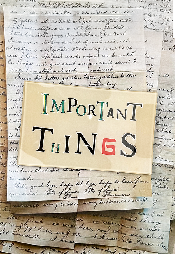 Important Things Newspaper Letters Decoupage Glass Tray - Bensgarden.com