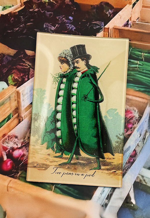 Two Peas In A Pod Decoupage Glass Tray - Bensgarden.com